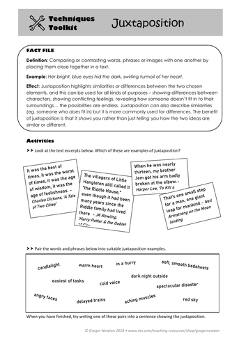 Juxtaposition – Techniques Toolkit – Worksheet and PowerPoint ...