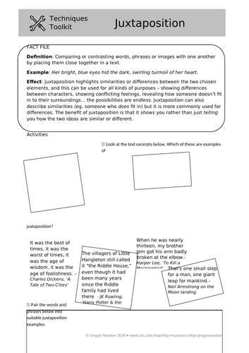 Juxtaposition – Techniques Toolkit – Worksheet and PowerPoint ...