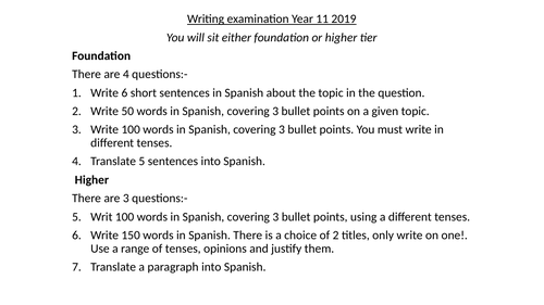 Spanish GCSE Writing exam revision lesson WJEC | Teaching Resources