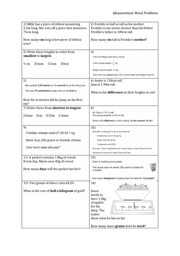 Measurement Word Problems - SATs Style - Year 6 | Teaching Resources
