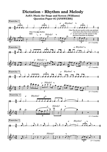 GCSE MUSIC DICTATION - RHYTHM & MELODY (AoS3 - Music for Stage & Screen ...