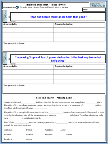 Stop & Search - Police Service | Teaching Resources