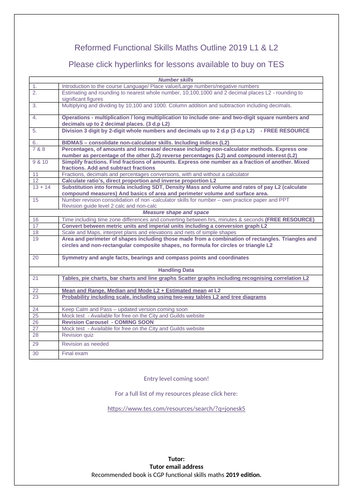 Functional skills maths reformed 2019 outline SOW and topic outline L1 ...