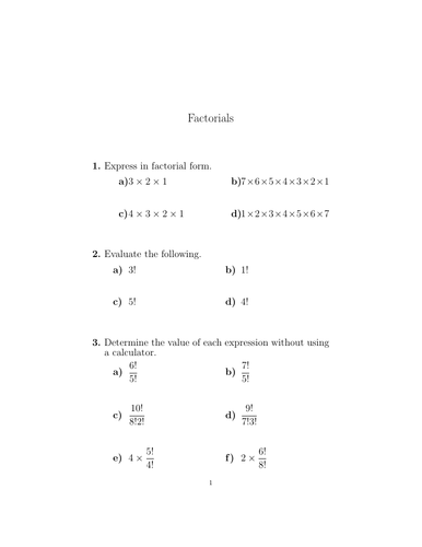 Factorials worksheet (with solutions) | Teaching Resources