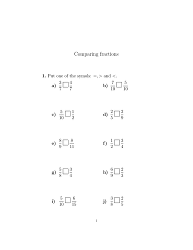 Comparing fractions worksheet no 3 (with solutions) | Teaching Resources