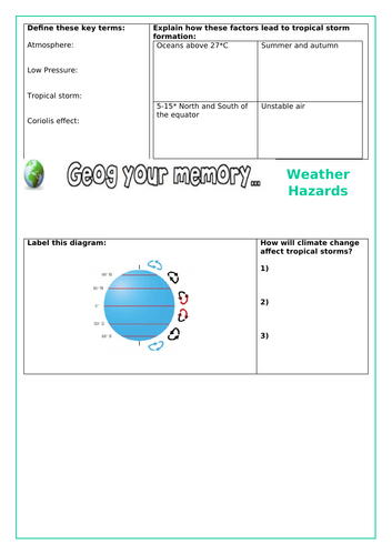 'Geog your memory' Physical Geography Worksheets | Teaching Resources