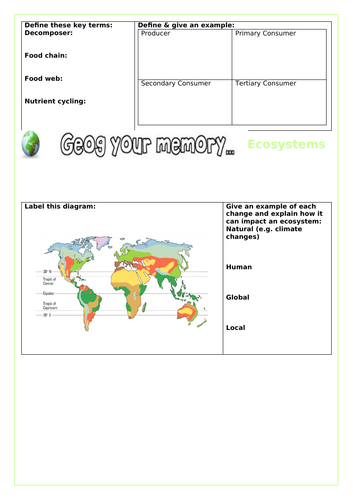 'Geog your memory' Physical Geography Worksheets | Teaching Resources