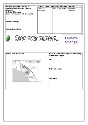 'Geog your memory' Physical Geography Worksheets | Teaching Resources