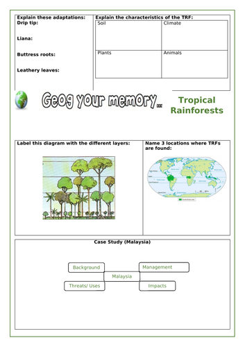 'Geog your memory' Physical Geography Worksheets | Teaching Resources