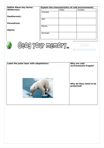 'Geog your memory' Physical Geography Worksheets | Teaching Resources
