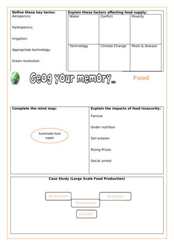 'Geog Your Memory' Human Geography Worksheets | Teaching Resources