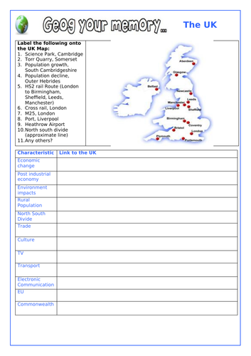 'Geog Your Memory' Human Geography Worksheets | Teaching Resources