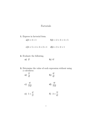 Factorials worksheet no 2 (with solutions) | Teaching Resources