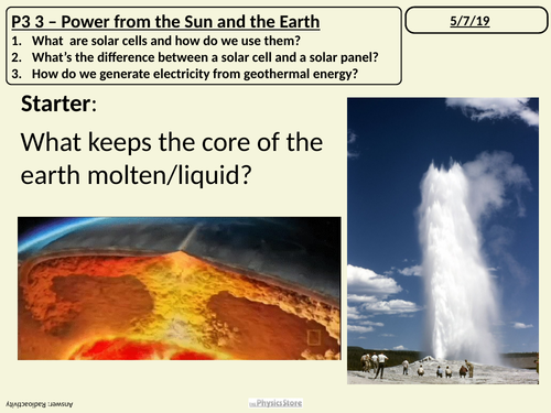 KS4 GCSE Physics AQA P3 3 Power from the Sun and the Earth Lesson ...