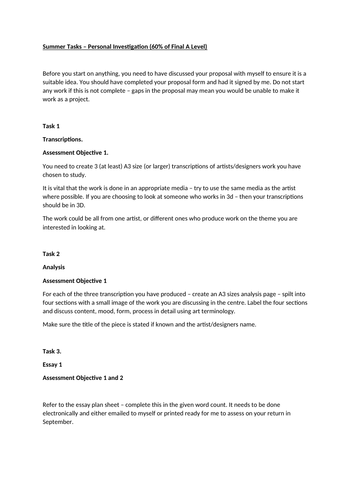 ART A LEVEL PERSONAL INVESTIGATION - Bundle | Teaching Resources