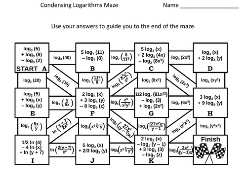 Condensing Logarithms Activity: Math Maze | Teaching Resources Condensing Logarithms Activity: Math Maze | Teaching Resources