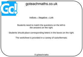 Negative Indices - Link | Teaching Resources
