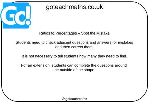 Converting Ratios to Percentages - Spot the Mistake | Teaching Resources