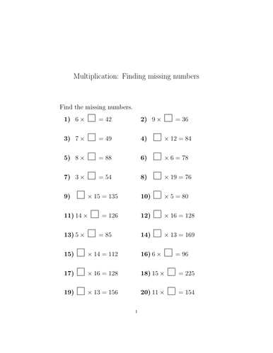 Multiplication: Finding missing numbers worksheet no 3 (with solutions ...