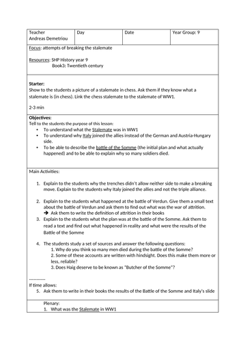 Attempts of Breaking the stalemate - World War 1 | Teaching Resources