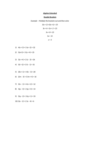 Algebra Double Bracket | Teaching Resources