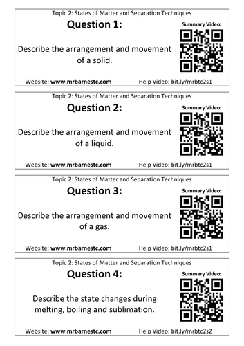 GCSE Chemistry Flash Cards - States of Matter and Separation Techniques ...