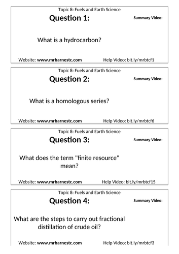 GCSE Chemistry Flash Cards - Fuels and Earth Science | Teaching Resources