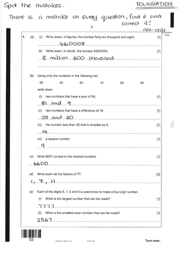 Spot the Mistake Maths Revision Foundation 5 - 1 | Teaching Resources