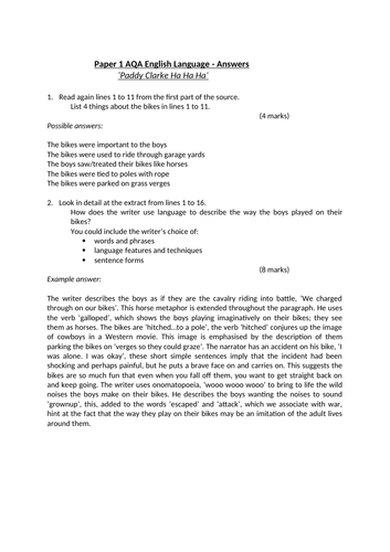 AQA Language Paper 1 Practice Paper (WITH ANSWERS!) | Teaching Resources