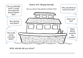 RE Noah's Ark Worksheet KS1 and EYFS with Question Prompts (Hand Drawn ...