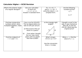 GCSE Calculator Revision Mats: Higher and Foundation by mrsmorgan1 ...