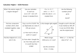 GCSE Calculator Revision Mats: Higher and Foundation | Teaching Resources