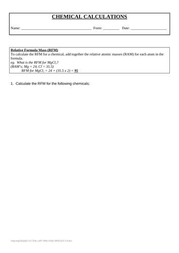 GCSE Chemistry – Chemical calculations | Teaching Resources