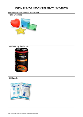 GCSE Chemistry – Energy changes | Teaching Resources