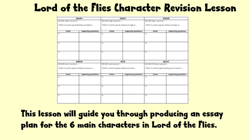 Lord of the Flies revision lessons: big ideas, characters, quotations ...