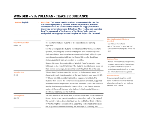 Wonder - Via Pullman! | Teaching Resources