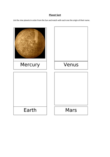 Planet Card Sort | Teaching Resources