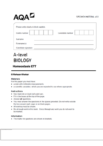 A LEVEL BIOLOGY - KIDNEYS / HOMEOSTASIS CHALLENGING APPLICATION PAPER ...