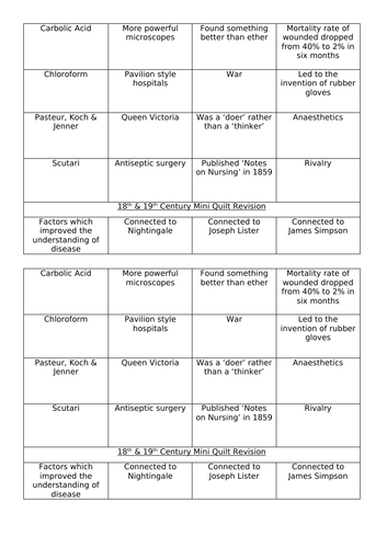Medicine Through Time 18th & 19th Century Mini-Quilt worksheets ...