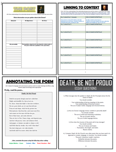 John Donne - Death, Be Not Proud - Comprehension Activities Booklet ...