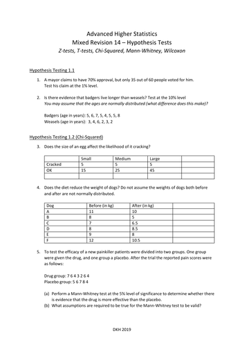 AH Statistics Mixed Revision | Teaching Resources
