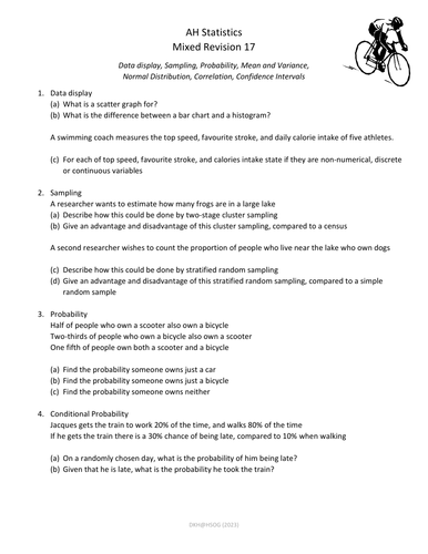 AH Statistics - Mixed Revision | Teaching Resources