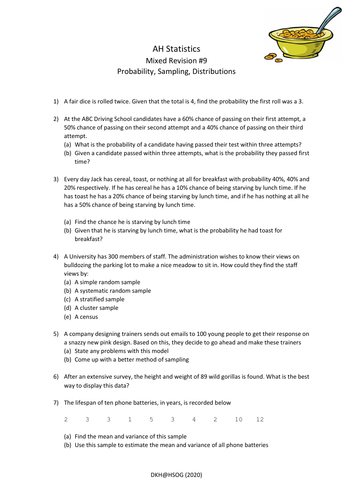 AH Statistics - Mixed Revision | Teaching Resources