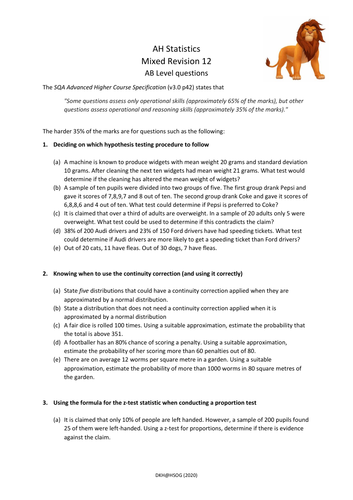 AH Statistics - Mixed Revision | Teaching Resources