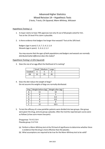 AH Statistics - Mixed Revision | Teaching Resources