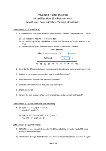 AH Statistics Mixed Revision | Teaching Resources