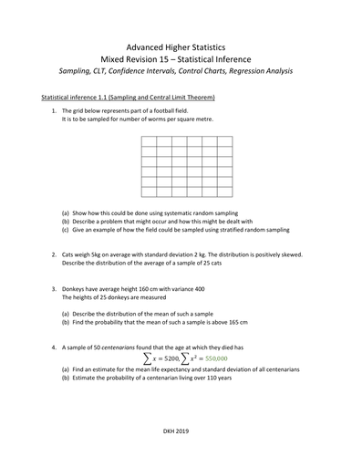 AH Statistics Mixed Revision | Teaching Resources