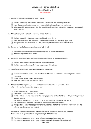AH Statistics - Mixed Revision | Teaching Resources