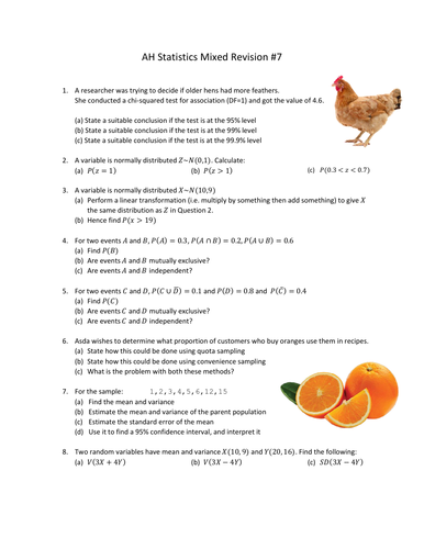 AH Statistics Mixed Revision | Teaching Resources