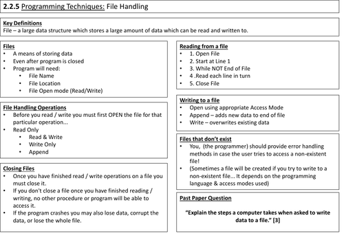 2.2 Programming Techniques Summary Sheets | Teaching Resources